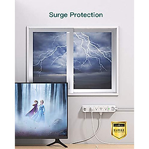 Surge Protector Power Strip - Addtam 10 Ft Long Extension Cord with 12 Outlets(3-Side) and 3 USB Ports, Flat Plug Overload Surge Protection Outlet Strip, Wall Mountable for Home, Office and Dorm