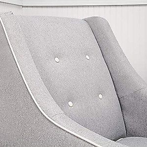 DaVinci Owen Upholstered Swivel Glider with Side Pocket and Storage Ottoman in Grey with Cream Piping, Greenguard Gold & CertiPUR-US Certified