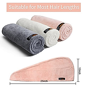 CCidea Microfiber Hair Towel 3 Pack Wrap Super Absorbent Twist Turban Dry Hair Caps Head Wrap Towels for Women (Long Fiber)