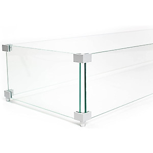 AMS Fireplace | Fire Pit Table Square/Rectangular Tempered Glass Wind Guard-Fire Flame Guard 1/4" Thick Wind Guard - Flame Guard (43" Long x 13" Wide x 7 High)