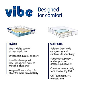 Vibe Quilted Gel Memory Foam and Innerspring Hybrid Pillow Top 12-Inch Mattress | CertiPUR-US Certified | Bed-in-a-Box King