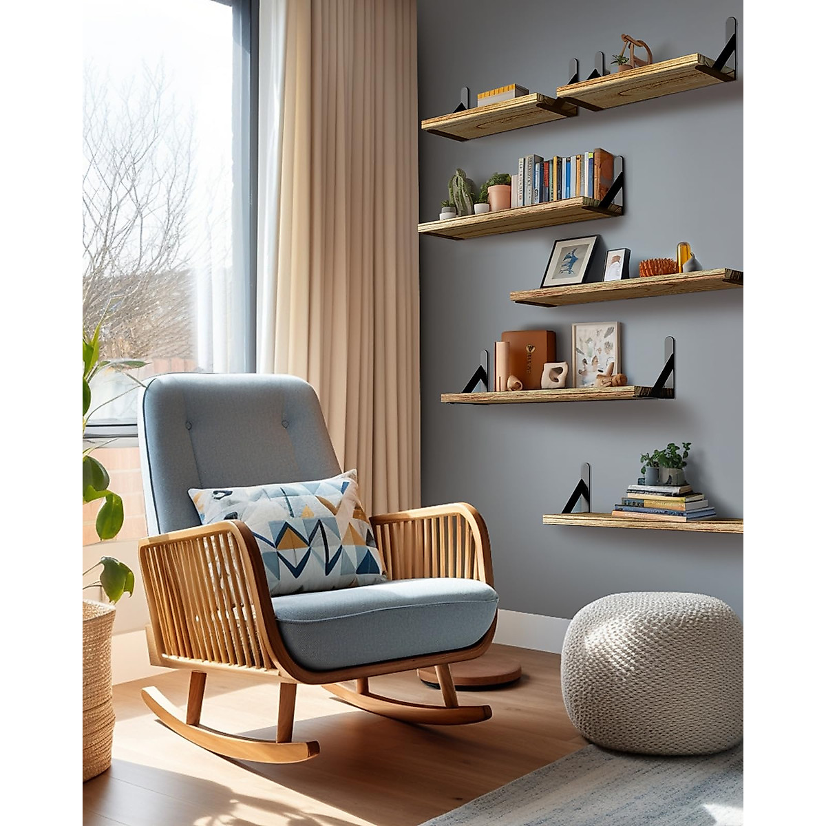 AMADA HOMEFURNISHING Wall Shelves Set of 6, Wood Floating Shelves for Wall Decor, Rustic Farmhouse Wall Shelves for Bedroom, Bathroom Shelves for Wall Storage, Book Shelves for Living Room, Wooden