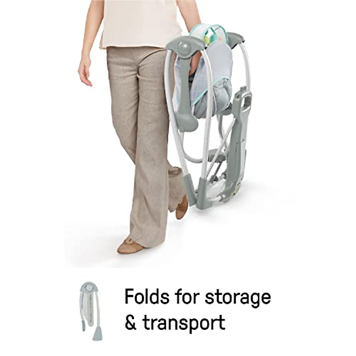 Ingenuity 5-Speed Portable Baby Swing with Music, Nature Sounds & Battery-Saving Technology - Hugs & Hoots, Swing 'n Go, 0-9 Months