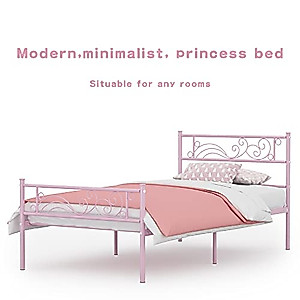 Weehom Metal Bed Frame Twin with Bed Storage,No Box Spring Needed,Heavy Duty Steel Slats Support for Boys Girls Teens Students Adults Pink