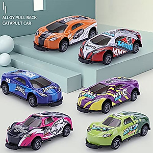 Children's Stunt Alloy Toy Car, 360° Flip Jumping Stunt Toy Cars Kids Stunt Alloy Car Set, Pull Back Catapult Toy Cars Mini Model Cars for Kids, Pull Back Vehicles Diecast Cars Models (6 Pcs/Set)
