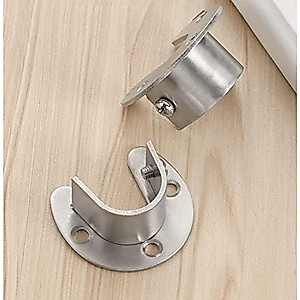 2Pcs 1" (25mm) Closet Rod Bracket with Screws, Stainless Steel U-Shaped Closet Rod End Support Flange Rod Holder, Silver