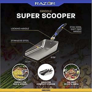 Razor Griddle Food Scooper, Stainless Steel Griddle Food Mover, Multi-Purpose Extra-Large Food Scoop for Outdoor Cooking, BBQ, Grilling, Large Food Shovel, Grill Spatula for Stir Fry & More - 08835RZ