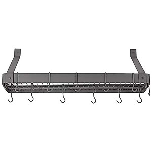 Old Dutch Wall-Mount Bookshelf Pot Rack with Grid & 12 Hooks, Graphite, 36.25" x 9" x 11.5"