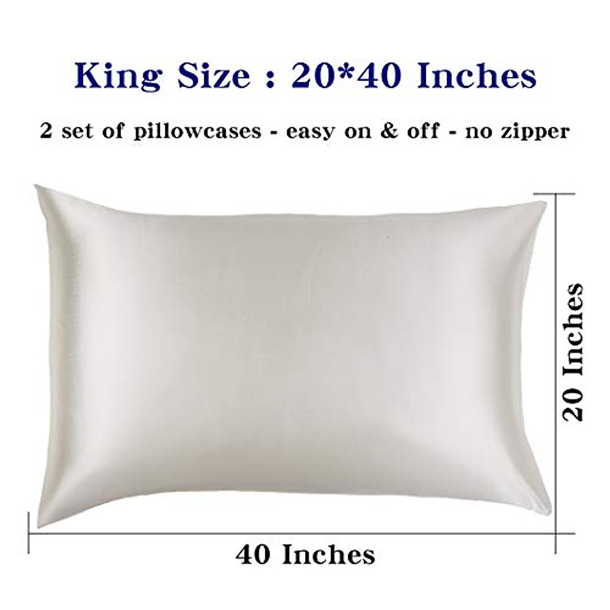 Lanest Housing Satin-Silk Pillowcase King, White Satin Pillowcase for Hair and Skin, Breathable, Super Soft, Cooling Pillow case King Size, Ivory White