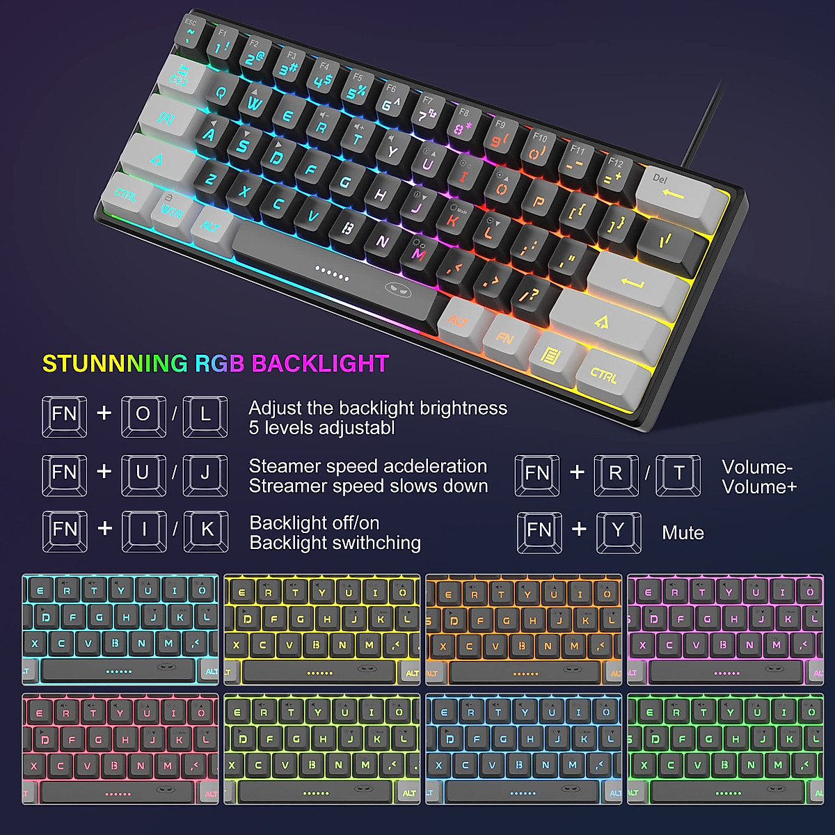 MageGee Mini 60% Gaming Keyboard, RGB Backlit 61 Key Ultra-Compact Keyboard, TS91 Ergonomic Waterproof Mechanical Feeling Office Computer Keyboard for PC, MAC, PS4, Xbox ONE Gamer(Grey Black)