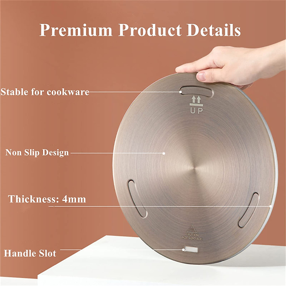 Heat Conduction Plate for Gas Stove, Beswarmy Heat Diffuser Cooking Induction Adapter Plate with Removable Handle, Coffee Milk Cookware Simmer Ring Plate Induction Hob Heat Cooking 6.3inch