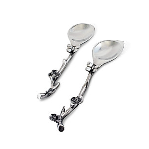 Arthur Court Designs Aluminum Dogwood Pattern Salad Serving Set, Salad Servers, Salad Spoon, Salad Fork 10.75 inch Long