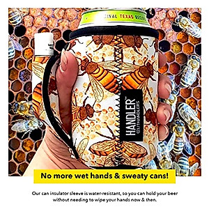 Lit Handlers Soda Can Handle - 12oz Can Cooler Sleeves Neoprene Material for Beer & Other Drinks -Bottle Insulator for Office, Gym, & Beach - Reusable Beverage Holder w/Handle (Black w/Leopard)