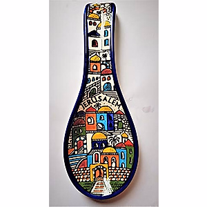Bluenoemi Israeli Jewelry & Gifts Armenian Ceramics Rest Spoon Shalom Jerusalem Gift Bluenoemi Ceramics Rest Spoon Housewarming Gifts Handmade in Israel.