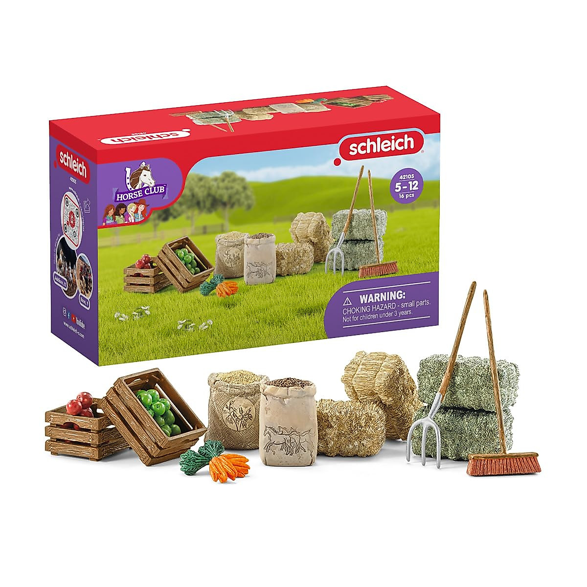 Schleich Horse Club 14pc. Toy Feed and Accessory Set for Horses and Animals - Detailed Hay, Straw, and Carrot Horse Feed, for Education and Imaginative Play for Girls and Boys, Gift for Kids Ages 5+