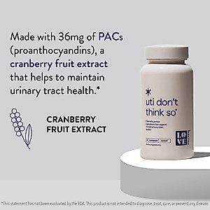 Love Wellness UTI Don’t Think So, 30 Capsules, 36mg of Potent PACs - Cleanse, Protect & Maintain Normal Urinary Tract Health - Cranberry Extract Supplement - Vegan, Dairy-Free & Gluten-Free
