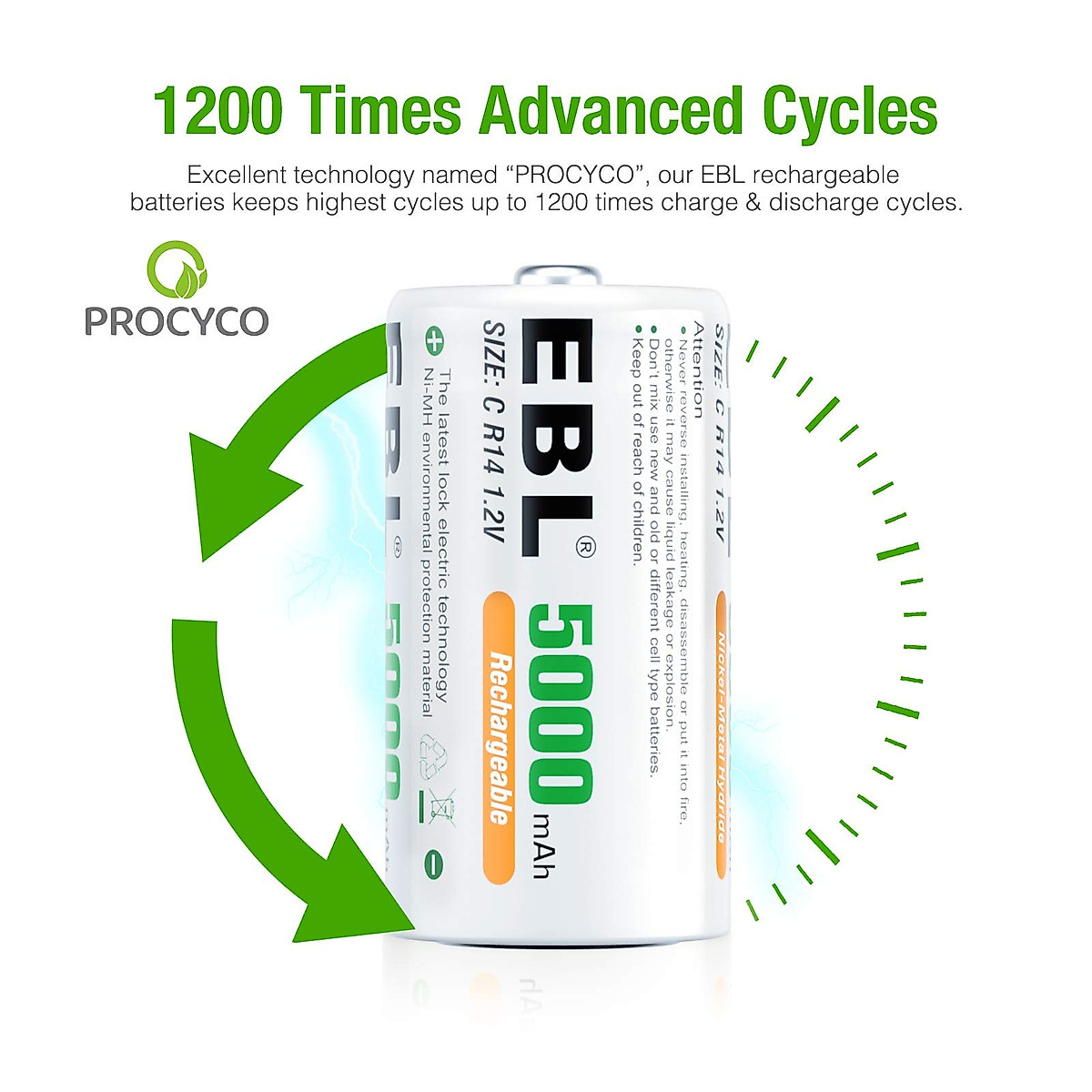 EBL LCD Universal Battery Charger - 8 Bay AA AAA C D Battery Charger for Rechargeable Batteries Ni-MH AA AAA C D Batteries with C Rechargeable Batteries 6 Pack