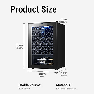 Yeego Wine Fridge, 46 Bottles Wine Cooler Refrigerator, 38-65℉ Freestanding Mini Fridge with Digital Temperature Control & Double-layer Glass Door & Blue Ambient Lights for Home, Kitchen, Office, Dorm