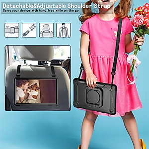 zukof Case for Amazon Fire Max 11 inch Tablet (13th Generation, 2023 Release) Hybrid Shockproof 360 Rotating Multi-Functional Ring Stand Case with Shoulder Straps (Black/Black)