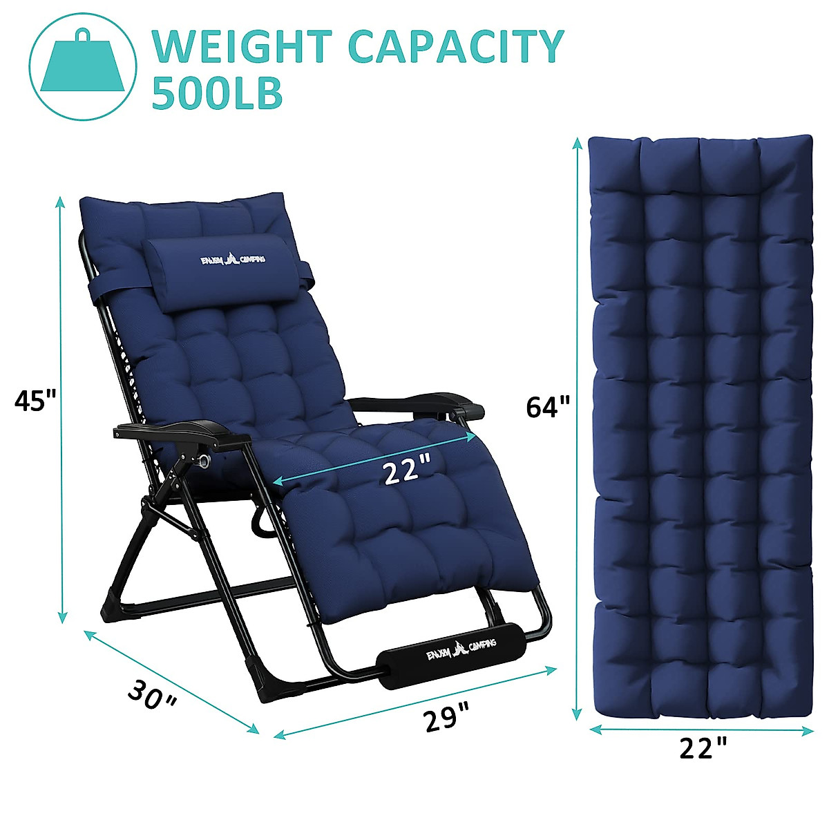 Amopatio Zero Gravity Chair with Removable Cushion & Tray, XL 29In Patio Folding Reclining Lounge Chair with Footrest & Headrest for Indoor and Outdoor, Support 500lbs, Navy