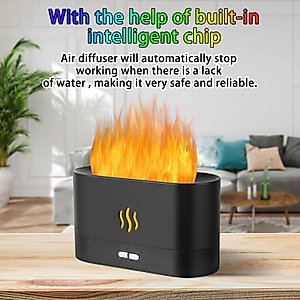 Flame Diffuser Humidifier-Auto Off 180ml Essential Oil Diffuser-2 Modes Brightness Aroma Humidifier with Fire Flame Effect for Home,Office,Spa,Gym (Black)