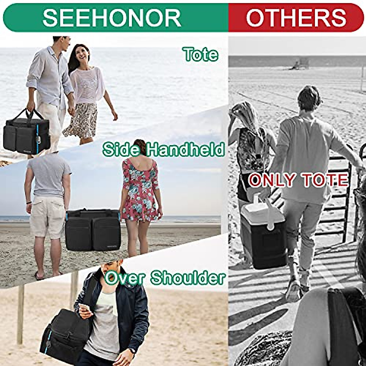 SEEHONOR Insulated Cooler Bag 60 Cans Large Collapsible Insulated Lunch Box Leakproof Soft Cooler Bag for Grocery Shopping Camping Picnic Beach 40L