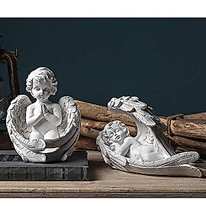 Kneeling Angel Tealight Holder, Prayer Cherub Angel Statue Votive Candle Holders, Home Garden Guardian Decorative Church Wings Angel Sculpture Memorial Statue, Sympathy Gift, White