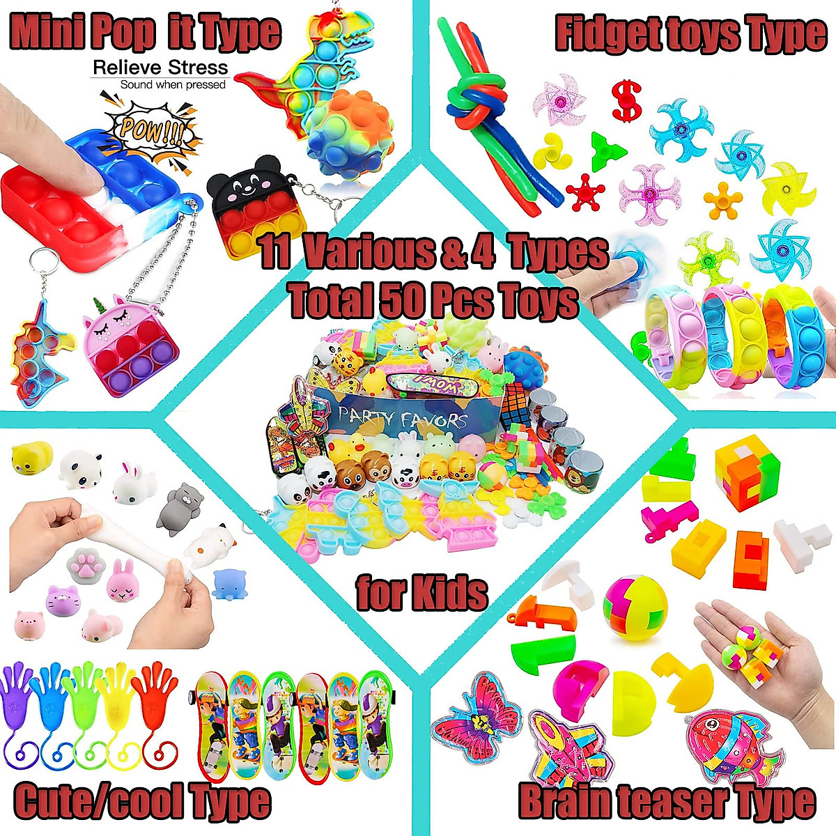 103PC Premium Party Favors for Kids,Assortment Cute Mini Pop Toys for Classroom Rewards,Carnival Prizes,Pinata Fillers,Treasure Chest, Prize Box Goody Bag Stuffers for 3-6-10 Boys and Girls