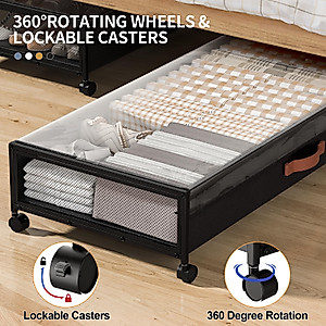 Eastherry Under Bed Storage with Wheels, 54L XXL Larger Under Bed Storage Containers with Clear Lids, 36'' Lengthen Under Bed Shoe Organizer, Rolling Under Bed Storage for Shoes Clothes (2 PACK)