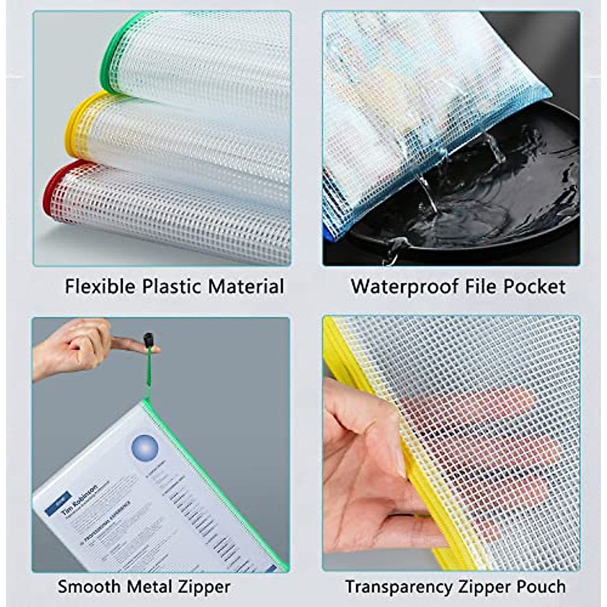 12-Pack Mesh Zipper Pouch Bags | A4 Zippered Pouches with Lanyard Design Perfect for Organizing & Protecting Documents and Items | Waterproof Zip Bags for Storage, Toy & Travel | 6 Colors Available.