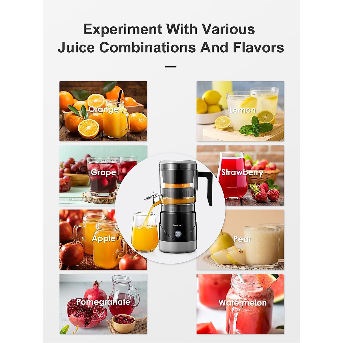 lectric Citrus Juicer, Reemix Full-Automatic Orange Juicer Squeezer for Orange, Lemon, Grapefruit, Citrus Juicer with Cleaning Brush, Easy to Clean and Use (Black)