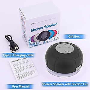 Annlend Waterproof Bluetooth Shower Speaker Portable Wireless Water-Resistant Speaker Suction Cup,Built-in Mic Gifts for Kids Speakerphone for iPhone Phone Tablet Bathroom Kitchen - Black