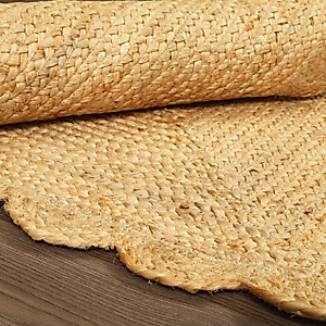 Hand Woven Area Rug Braided Jute Scalloped Border, Decor Collection Classic Quality Made for Living Room, Kitchen, 2x3' - Natural