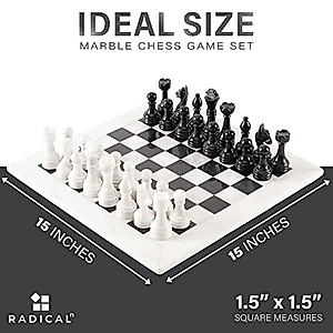 RADICALn 15 Inches Handmade White and Black Weighted Full Chess Game Set with Storage Box - Staunton and Ambassador Style Marble Tournament Chess Sets for Adults