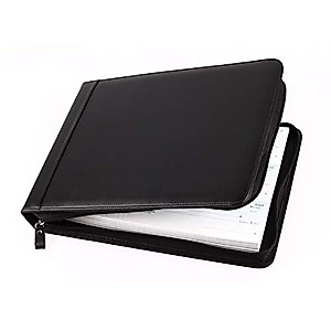 2Fold Zippered Business Check Binder 7 Ring for 3-Up Business Size Checks with Extra Business Card Case - PU Leather Deluxe 7 Ring Checkbook Binder Portfolio with 600 Check Capacity and Storage