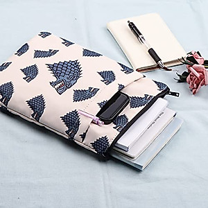 HOLLP Thrones Inspired Book Sleeve Thrones Fans Gift House Targaryen/Stark Gift for Girlfriend Boyfriend Waterproof Zipper Pouch (Stark)