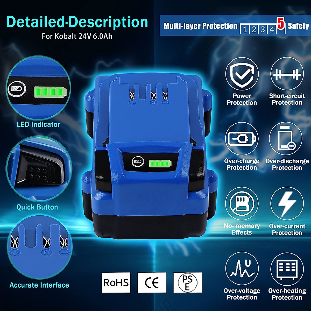 【Upgrade!】 2Pack 6.0Ah Replace Battery for Kobalt 24V Battery Max KB624-03 KB524-03 KB424-03 KB224-03 KB124-03 Lithium Ion Cordless Tools High Capacity Battery[Can't FIT Snow Joe &Sun Joe &Chain Saw]