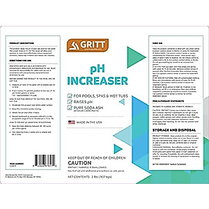 Gritt Commercial pH Increaser | pH up | Swimming Pool, Spa and Hot Tub Chemicals | Raise pH Levels | Soda Ash | Natural 100% Pure Sodium Carbonate Granules | pH Balance | Indoor and Outdoor Pools 2lbs