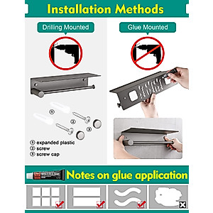 Paper Towel Holder for Kitchen - TDYU Wall Mount Paper Towel Holder with Shelf Under Cabinet, Rustproof Aluminum, Lightweight but Durable, Both Available in Adhesive & Screws (Gray)