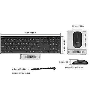 Arteck 2.4G Wireless Keyboard and Mouse Combo Stainless Steel Ultra Slim Full Size Keyboard and Ergonomic Mice for Computer Desktop PC Laptop and Windows 11/10/8 Build in Rechargeable Battery