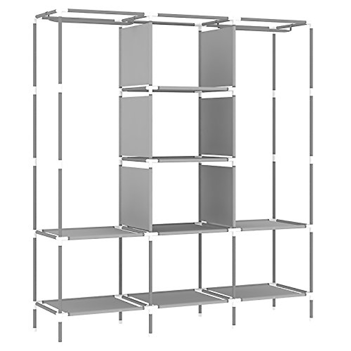 OUMYJIA 69 inches Portable Clothes Closet Wardrobe Non-Woven Fabric Storage Organizer, Side Pockets, Grey, 51 L x 17.5 W x 69 H inches