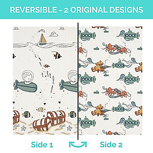 JumpOff Jo - Large Waterproof Foam Padded Play Mat for Infants, Babies, Toddlers, Play Pens & Tummy Time, Foldable Activity Mat, 70 in. x 59 in. - Octopus Treasure