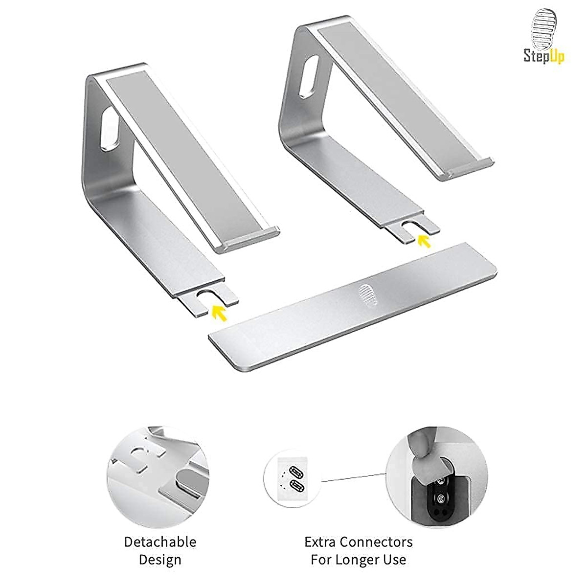 StepUp 2in1 2022 model Laptop Stand For Desk and phone Holder, Docking Ergonomic Aluminum Elevated Stands, Portable Computer Riser, Fits All Raised Devices ipad, Notebook, Macbook Pro 10-17 inch Black