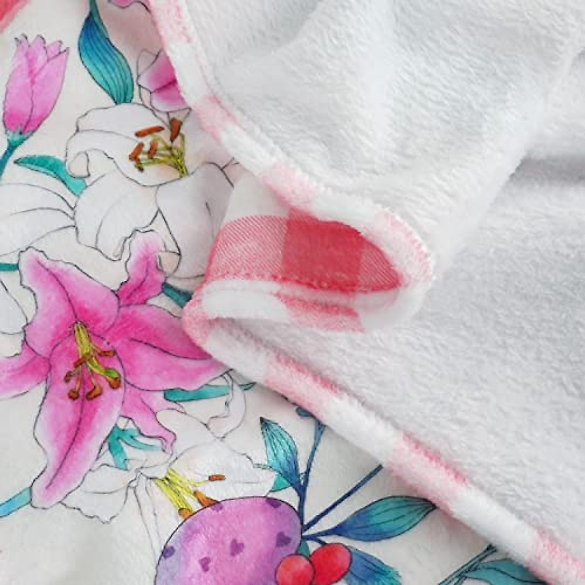 kopudka Easter Throw Blanket Decorations Egg Spring Blankets Rabbit Decor Flannel with Bunny Lilies Wicker Basket Wildflower Throws 50x60 inch