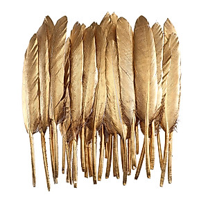 Gold Silver Dipped Goose Feather - 50pcs Colorful Natural Feathers in Bulk 4-6inches Decor for Home Party Wall Decoration Crafts Dream Catcher Supplies Erikord(Golden)