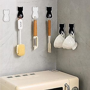 DeryArcle 4Pcs Cat Key Hook, Self Adhesive Hooks White Creative Cartoon Coat Hook Wall Mounted Hanger for Towel Scarf Bag Hat Gloves Robe Clothes (Type A)