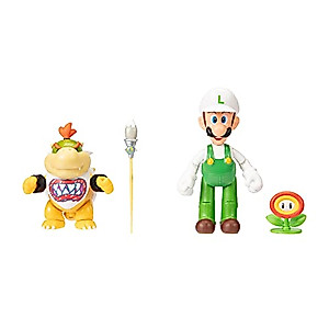 Super Mario Nintendo 4 Inch Action Figure 2-Pack: Fire Luigi & Bowser Jr. with Accessories