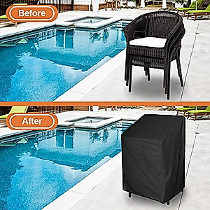 Patio Stackable Chair Cover, Garden Pool Deck Stacked Chair Waterproof Furniture Protector for 4-6 Stacks of Stools, 34"L x 26"W x 46"H