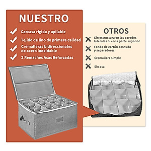 BOHEMIABY Wine Glass Storage Box with Dividers, Glassware Storage Containers-Holds 12 Red or White Wine glasses, Champagne Flutes, Crystal, Hard Shell and Stackable, Label Window