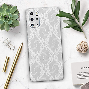 DesignSkinz White Floral Lace Protective Vinyl Decal Wrap Skin Cover Compatible with The Samsung Galaxy S20 (Screen Trim & Back Glass Skin)